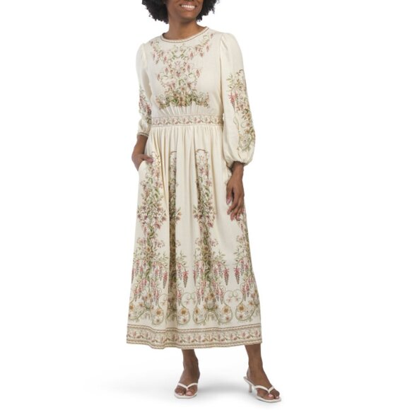 Max Studio | Dresses | Max Studio Natural Linen Blend Puff Sleeve Maxi ...